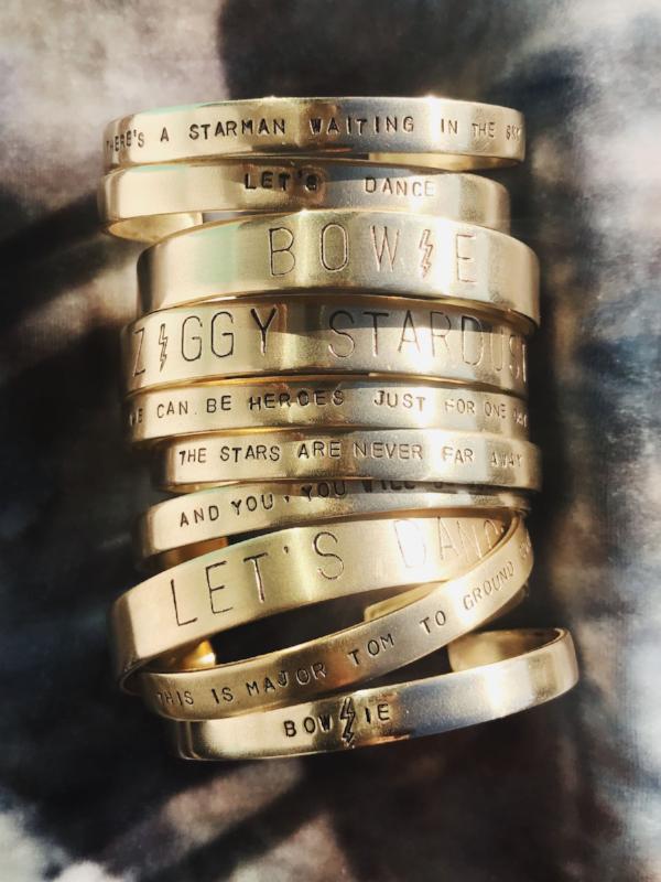 Hand Stamped Brass Lyric Cuffs: Bowie – Edge of Urge